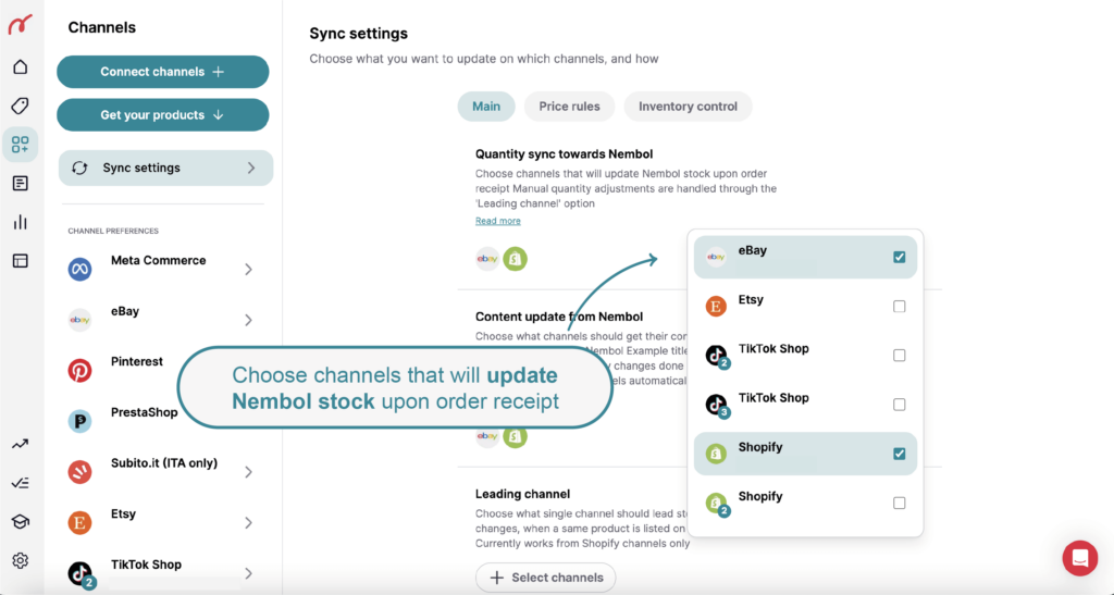 eBay: Discover channel functions and set them up with Nembol